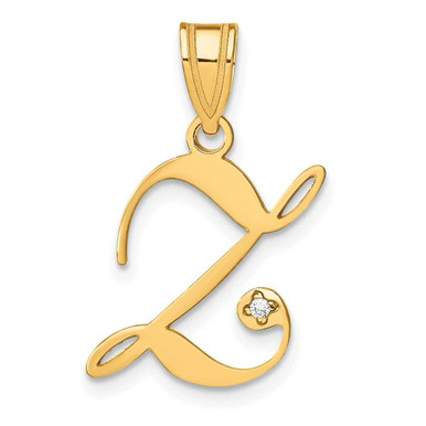 14K Yellow Gold Script Letter Z Initial Pendant with Diamond at ...