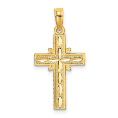 14K Yellow Gold Shiny-Cut Etched Cross Pendant at BillyTheTree Jewelry