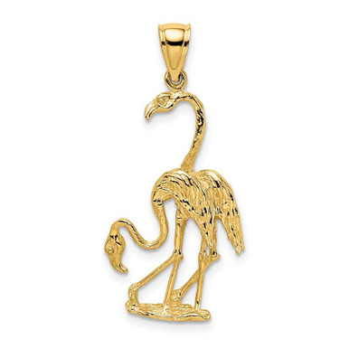 14K Yellow Gold Solid Polished 3-Dimensional Double Flamingo Pendant at ...