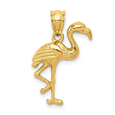 14K Yellow Gold Solid Polished Open-Backed Flamingo Pendant at ...