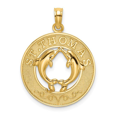 14K Yellow Gold St. Thomas Round Frame w/ Dolphins Pendant at ...