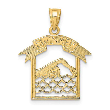 14K Yellow Gold Swimmer In Frame Pendant at BillyTheTree Jewelry
