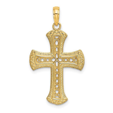 14K Yellow Gold Textured and Cut-Out Cross Pendant at BillyTheTree Jewelry