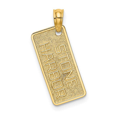 14K Yellow Gold Textured STONE HARBOR License Plate Pendant at ...