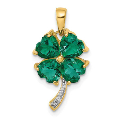 14K Yellow Gold w/ Lab-Created Emerald & Diamond Four Leaf Clover ...
