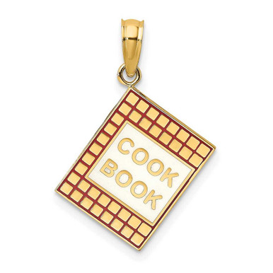 14K Yellow Gold w/ Red Enamel 3-D Cook Book Pendant at BillyTheTree Jewelry