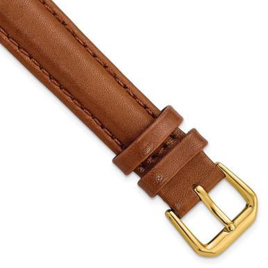 16mm 7.5" Havana Smooth Leather Gold-tone Buckle Watch Band at ...