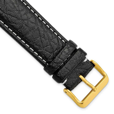 24mm 7.5" Black Leather White Stitch Gold-tone Buckle Watch Band at ...