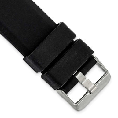 24mm 8.5" Black Smooth Bevel Silicone Rubber Silver-tone Buckle Watch ...