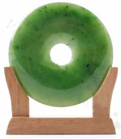 60mm Genuine Natural Nephrite Jade Pi Disc on Wooden Base at ...