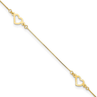 9" Adjustable 14K Yellow Gold Fancy Heart Anklet at BillyTheTree Jewelry