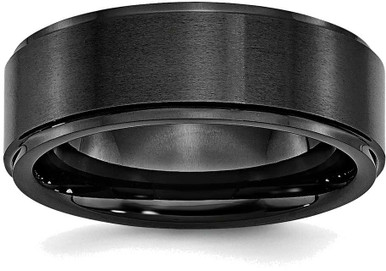 Black Ceramic Ridged Edge 8mm Brushed and Polished Band Ring at ...