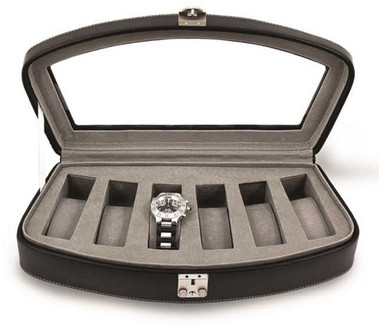 Black Leather 6 Watch Case with Glass Top and Lock at BillyTheTree Jewelry
