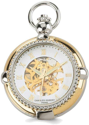 Charles Hubert Gold-Finish 2-tone Brass 2-Photo Insert Pocket Watch by ...