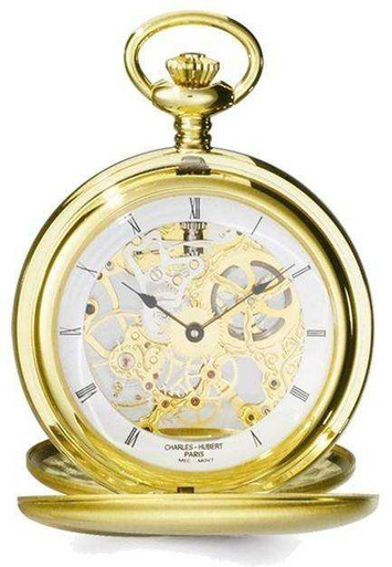 Charles Hubert IP-plated Stainless Double Cover Satin Pocket Watch by ...