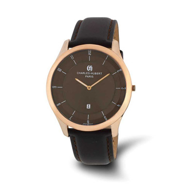 Charles Hubert Mens Pink Finish Stainless Brown Dial Watch by Charles ...