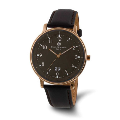 Charles Hubert Mens Pink Finish Stainless Steel Brown Dial Watch by ...
