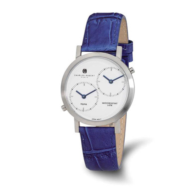 Charles Hubert Stainless Leather Band 37mm Dual Time Watch by Charles ...