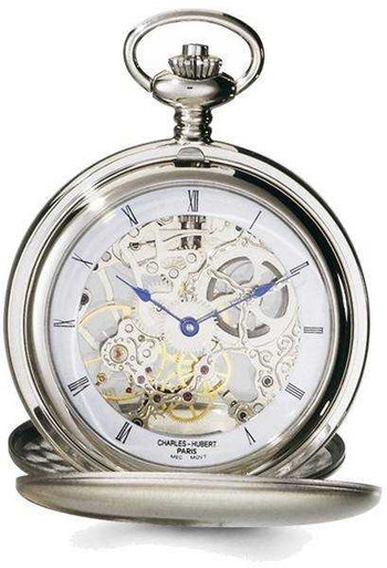 Charles Hubert Stainless Steel Double Cover Satin Pocket Watch by ...