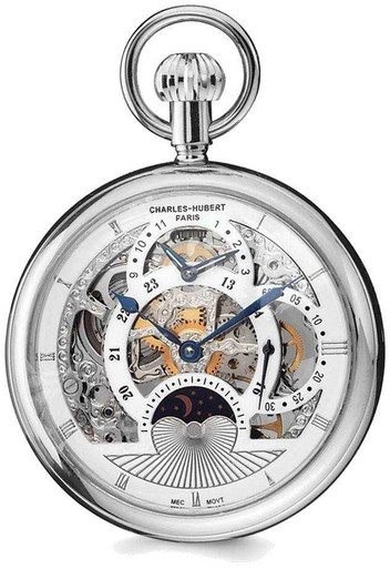 Charles Hubert Stainless Steel Open Face Skeleton Dual Time Pocket ...