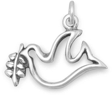 Dove with Olive Branch Charm 925 Sterling Silver at BillyTheTree Jewelry