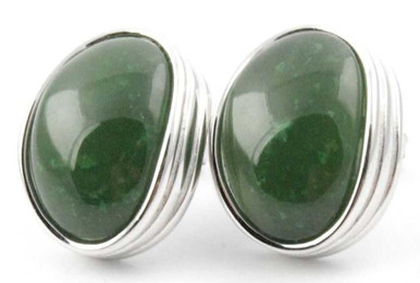 Genuine Natural Polar Nephrite Jade Oval Gold-Plated Sterling Silver ...