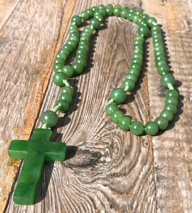 Genuine Nephrite Jade Rosary Beads with Cross