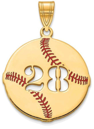 Gold Plated Sterling Silver Epoxied Baseball Pendant with Number at ...