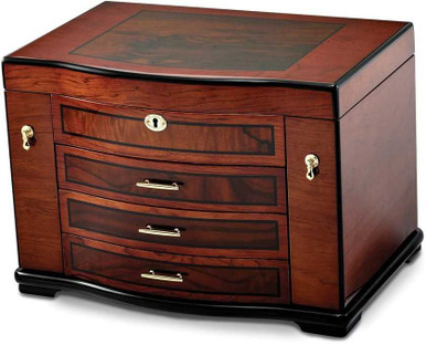 High Gloss Poplar Veneer Three Drawer Jewelry Chest with Burlwood Inlay ...