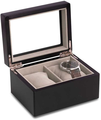 Matte Black Finish Wood 2-Watch Case at BillyTheTree Jewelry