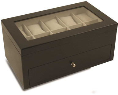 Matte Black Wood 20 Watch Box w/ Glass Top & Drawer at BillyTheTree Jewelry