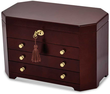 Matte Mahogany Veneer w/ 3 Drawers Jewelry Box by Luxury Giftware by ...