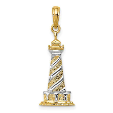 Mens 14K Yellow Gold and Rhodium Cape Hatters Lighthouse Pendant at ...