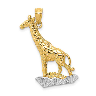 Mens 14K Yellow Gold and Rhodium Shiny-Cut Polished Giraffe Pendant at ...