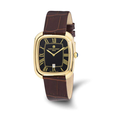 Mens Charles Hubert IP-plated Black Square Leather Band Watch by ...