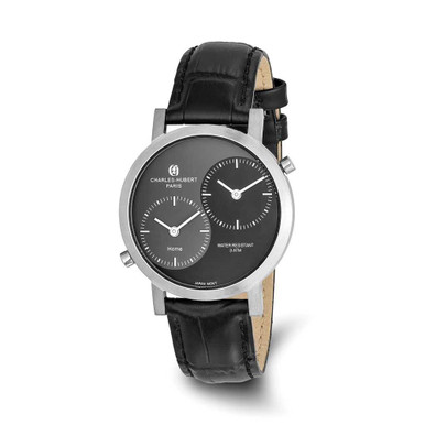 Mens Charles Hubert Leather Black/Gray 37mm Dial Dual Time Watch by ...