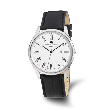 Mens Charles Hubert Stainless Leather Band 43mm Watch by Charles Hubert ...