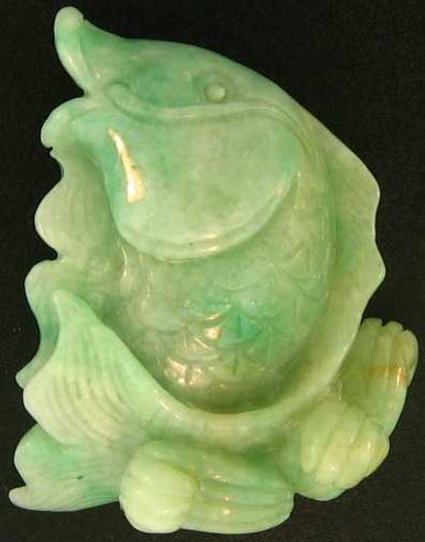 Natural Carved Green Jadeite Jade Fish Rising From Ocean Statuary by ...