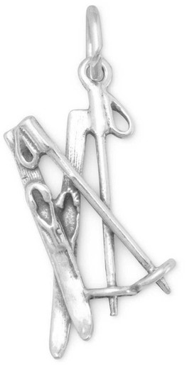 Snow Ski and Ski Poles Charm 925 Sterling Silver at BillyTheTree Jewelry