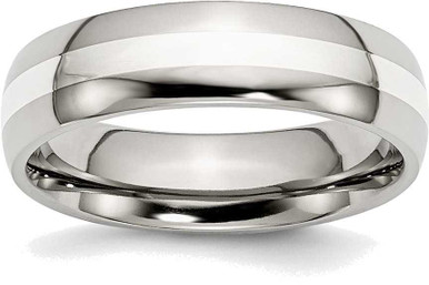 Stainless Steel w/ Sterling Silver Inlay 6mm Polished Band Ring at ...