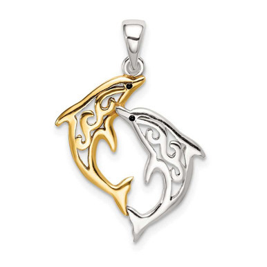 Sterling Silver & Gold-Tone Enameled Filigree Dolphins Pendant at ...