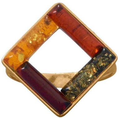 Sterling Silver Gold-plated Square Amber Ring at BillyTheTree Jewelry
