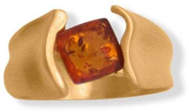 Sterling Silver Matte Gold-plated Square Amber Ring at BillyTheTree Jewelry