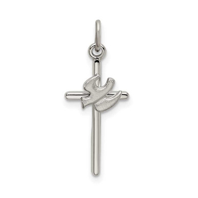 Sterling Silver Polished & Satin Dove Cross Pendant at BillyTheTree Jewelry