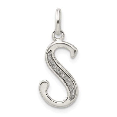 Sterling Silver Polished Glitter Enamel Letter S Pendant at ...