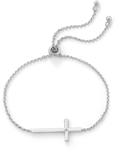 Sterling Silver Rhodium-plated Sideways Cross Friendship Bracelet with ...