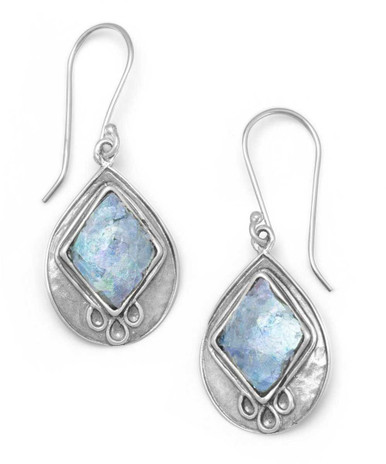 Textured Pear Ancient Roman Glass Earrings 925 Sterling Silver at ...