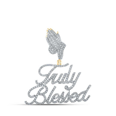 10kt Yellow Gold Mens Round Diamond Truly Blessed Phrase Charm Pendant ...