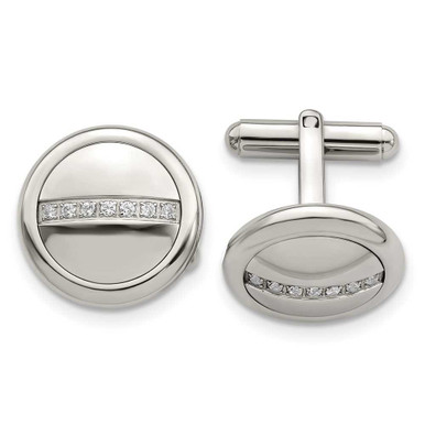 Stainless Steel Polished with CZ Circle Cufflinks at BillyTheTree Jewelry