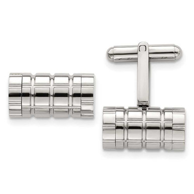 Chisel Stainless Steel Polished Grooved Cylinder Cufflinks by Chisel at ...